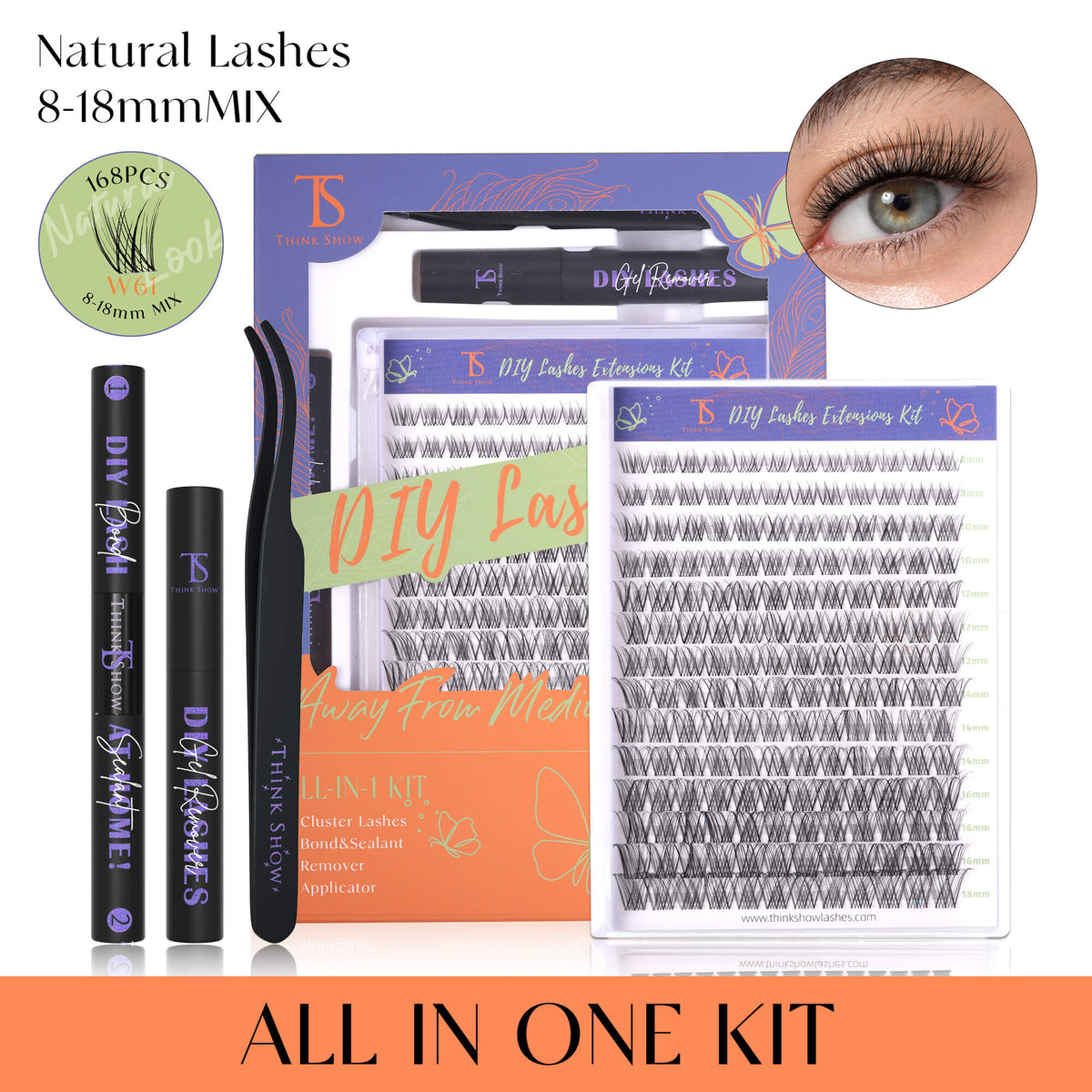 DIY Lashes Natural Look with Invisible Band 168PCS - All in One Kit ...